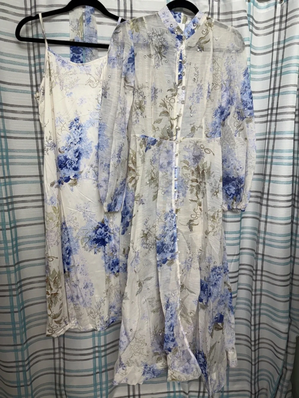 CE MORE | Dresses | Blue Floral Maxi Dress Sheer Overlay With Slip ...